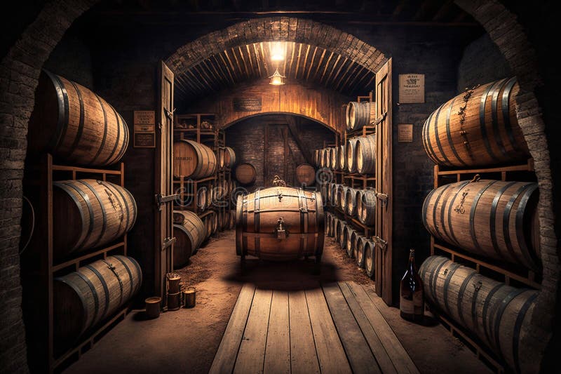 Alcohol Barrel Room Interior. Generative AI Stock Illustration ...