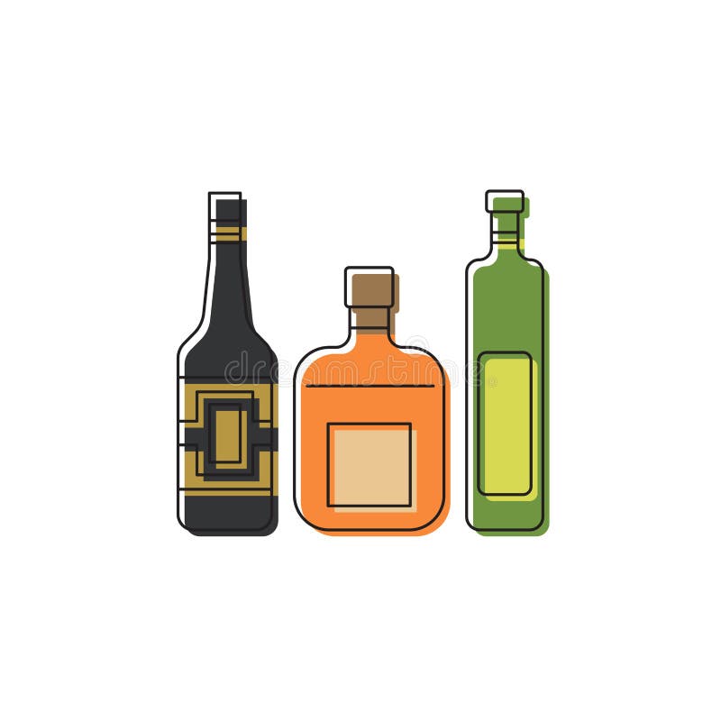 Alcohol Beverage Bottles Vector Icon Symbol Isolated on White ...