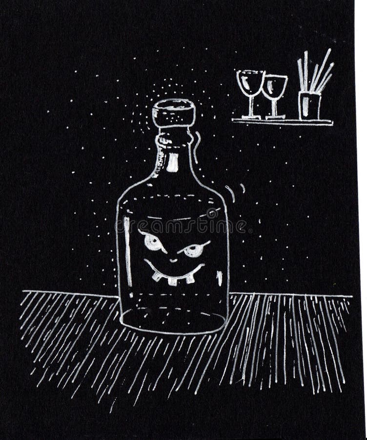 Alcohol in bottle stock vector. Illustration of demon - 184382729