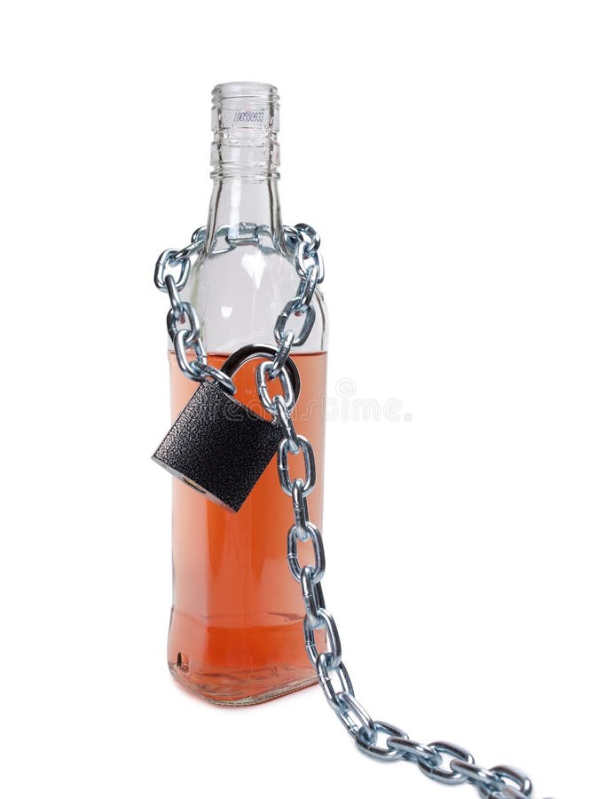 Alcohol bottle and lock stock photo. Image of padlock - 87926728
