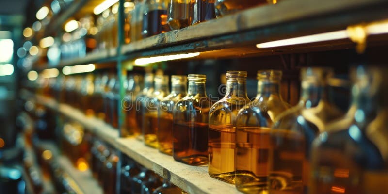 Alcohol bottles on shelf stock photo. Image of wine - 372482186