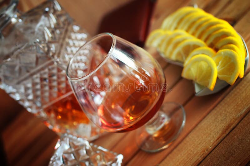 Alcohol Brandy Set Glass and Carafe Stock Photo - Image of drink ...