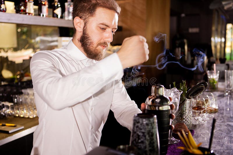 Alcohol Cocktail on the Bar. Bartender Prepares an Alcoholic Cocktail ...