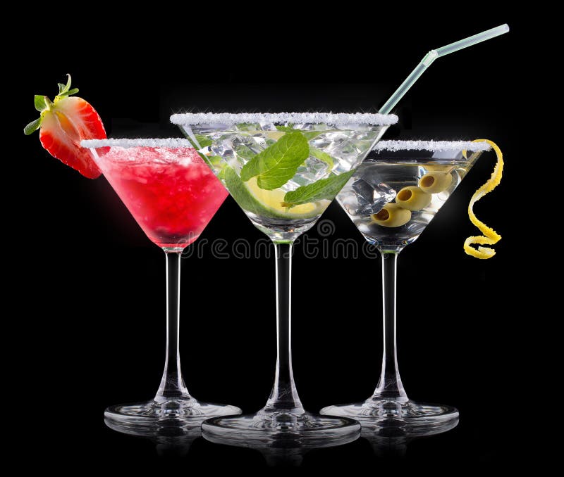 Alcohol Cocktail Set on a Black Stock Photo - Image of green, martini ...