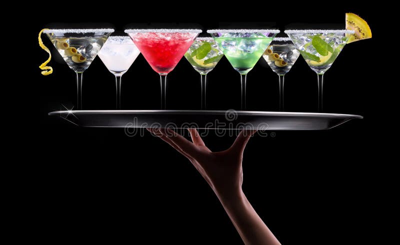 Alcohol Cocktail Set on a Waiter Tray Stock Photo - Image of cocktail ...