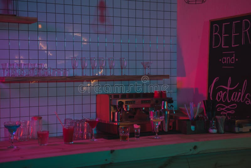 Alcohol Cocktails on Counter Stock Image - Image of arrangement, party ...