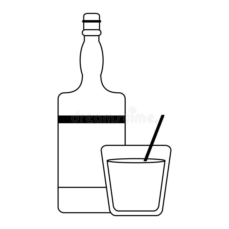 Alcohol Drink Bottle with Cup Black and White Stock Vector ...
