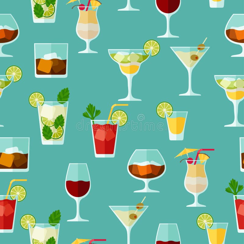 Alcohol Drinks and Cocktails Seamless Pattern in Stock Vector ...