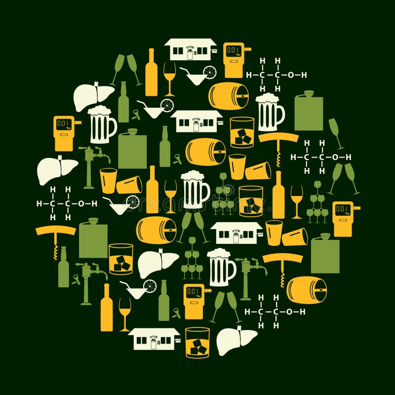 Alcohol Drinks Icons Set in Color Circle Stock Vector - Illustration of ...