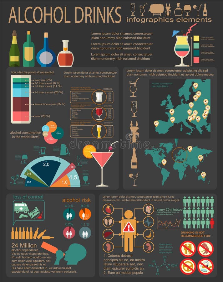 Alcohol drinks infographic stock vector. Illustration of consumption ...