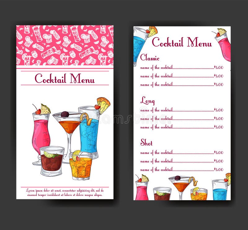 Alcohol Drinks Menu. Bar Brochure Template for Cafe or Restaurant Stock ...