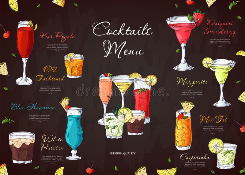Alcohol Drinks Menu. Bar Brochure Template for Cafe or Restaurant Stock ...
