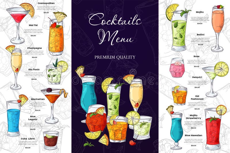 Alcohol Drinks Menu. Bar Brochure Template for Cafe or Restaurant Stock ...