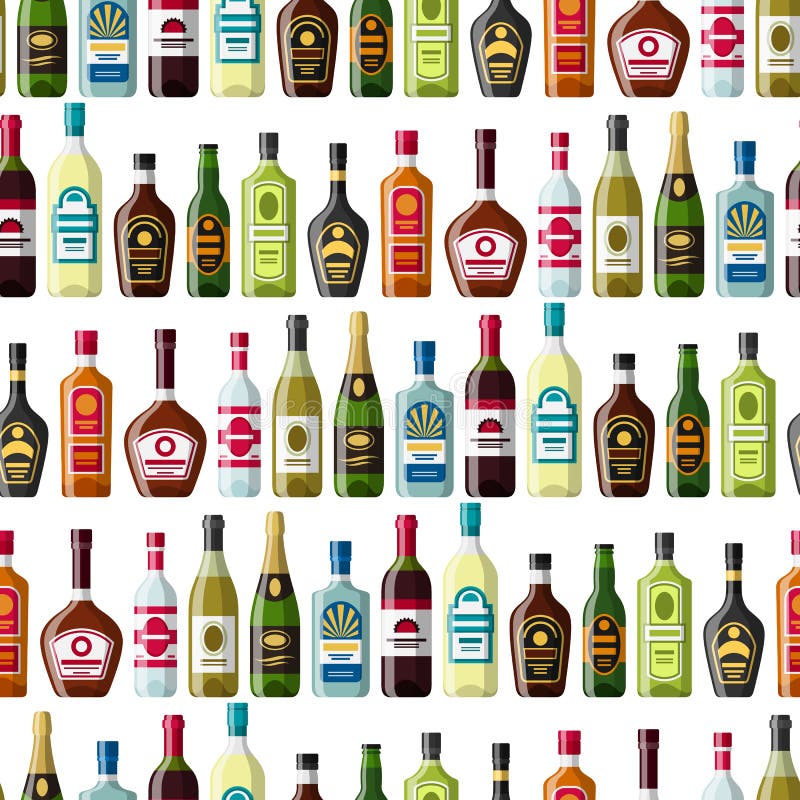 Alcohol Drinks Seamless Pattern. Bottles for Restaurants and Bars Stock ...