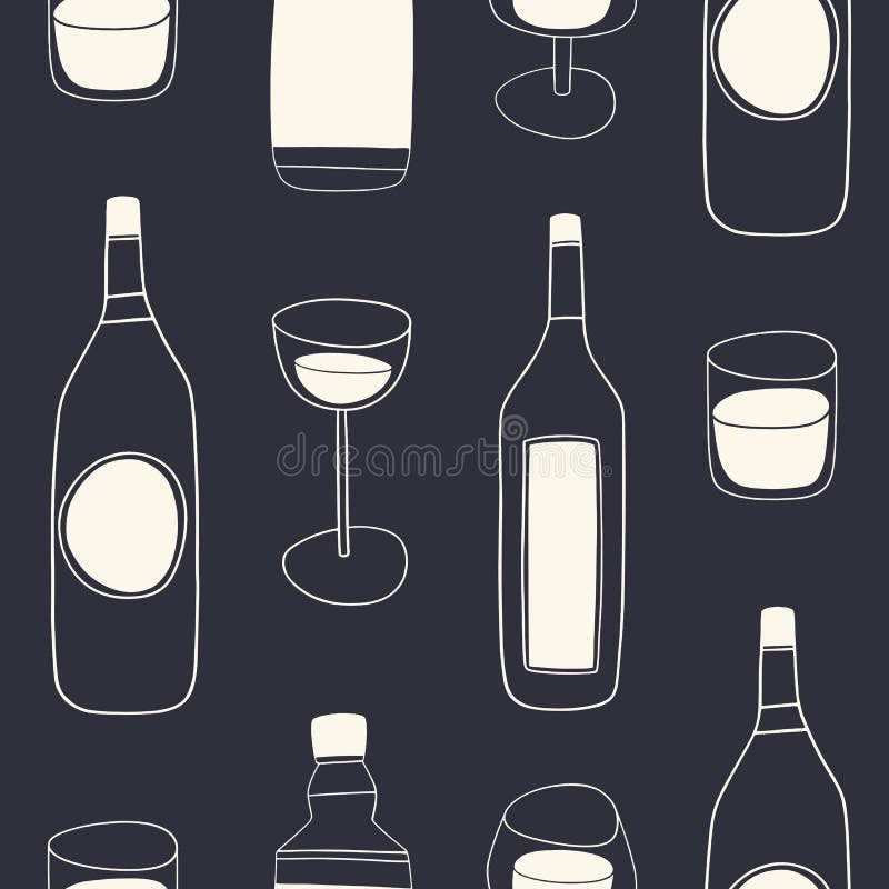 Alcohol Drinks Seamless Pattern. Doodle Drinks Vector Menu Background ...