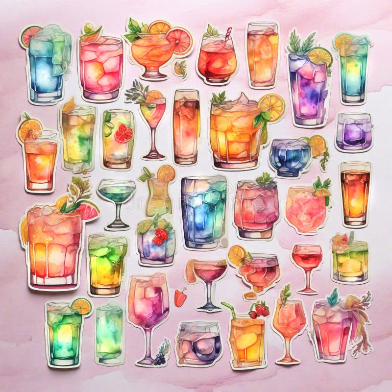 Alcohol Drinks Stickers Assorted Collection, Generative Ai Stock ...