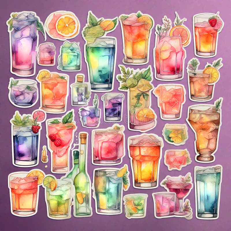 Alcohol Drinks Stickers Assorted Collection, Generative Ai Stock ...