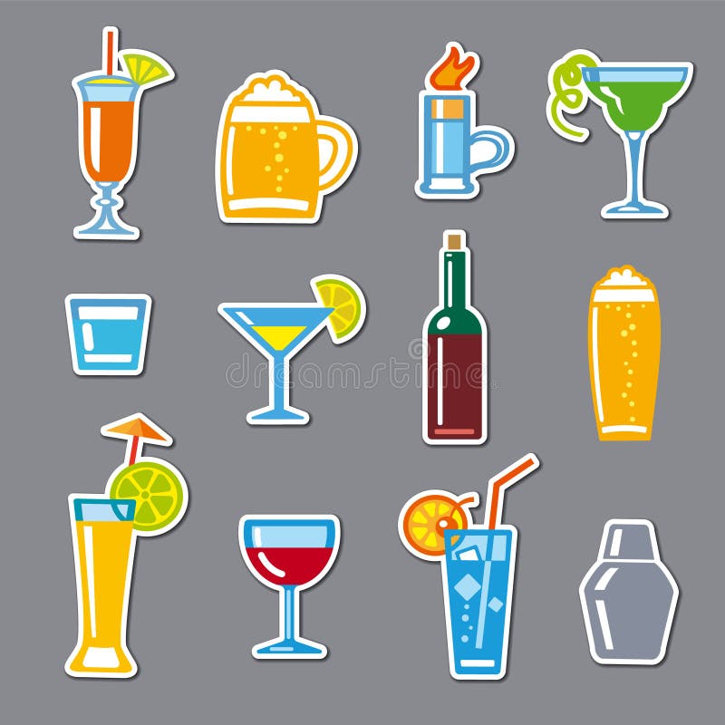 Alcohol drinks stickers stock vector. Illustration of beer - 156797710