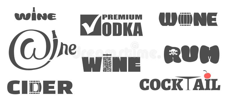 Various Types of Alcohol Emblems Design Collection. Typography Concept ...