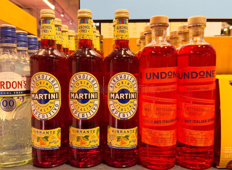 Alcohol-free Aperitifs Display with Martini and Undone Bottles ...