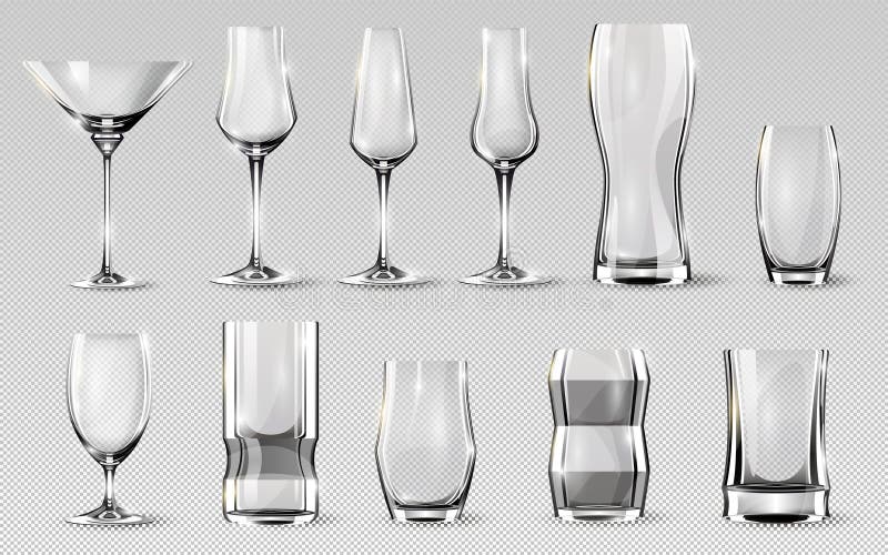 Alcohol Glasses Set. Transparent Empty Realistic Mockup Stemware for ...
