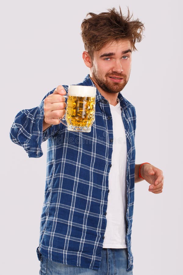 Alcohol. Guy in Blue Shirt with Beer Stock Image - Image of hair, dirty ...