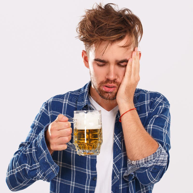 Alcohol. Guy in Blue Shirt with Beer Stock Image - Image of isolated ...