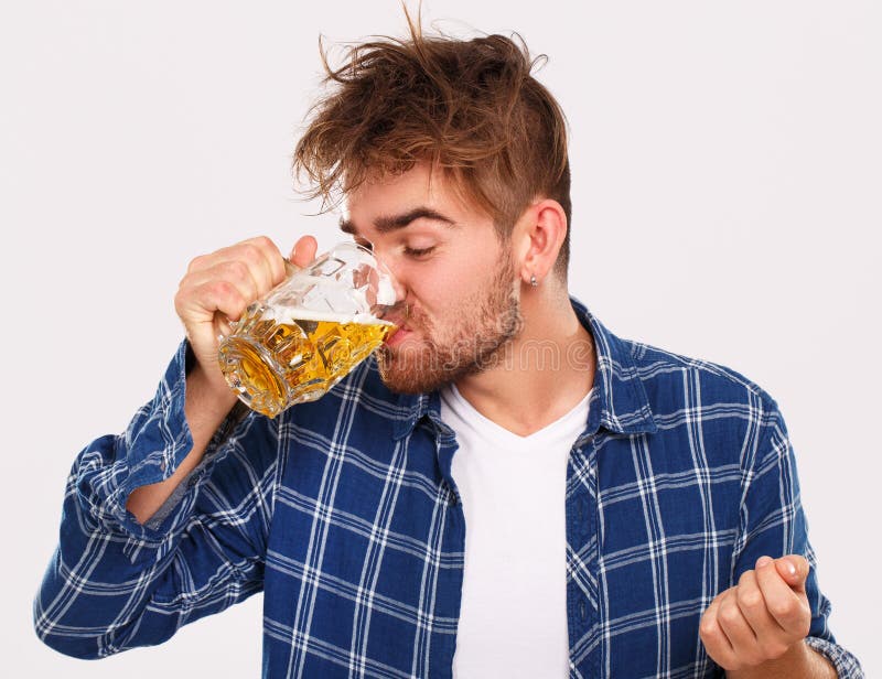 Alcohol. Guy in Blue Shirt with Beer Stock Image - Image of dirty ...