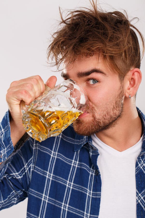 Alcohol. Guy in Blue Shirt with Beer Stock Photo - Image of drunk ...