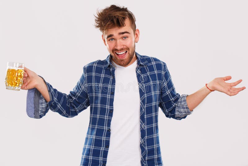 Alcohol. Guy in Blue Shirt with Beer Stock Photo - Image of alcoholic ...