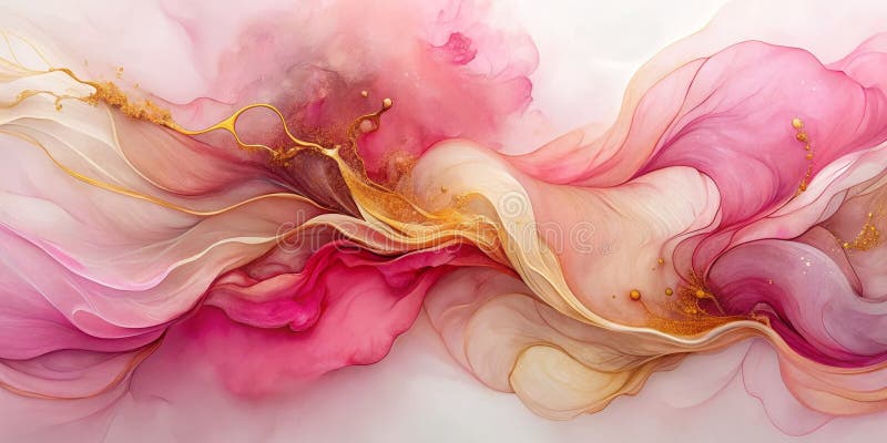 Alcohol Ink Abstract Pink, Gold Flow, Fluid Art Stock Illustration ...