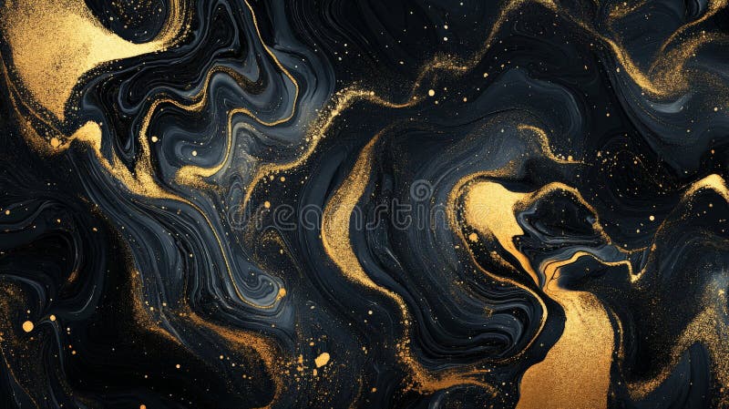 Alcohol Ink Art with Deep Black and Gold, Creating a Dramatic Swirling ...