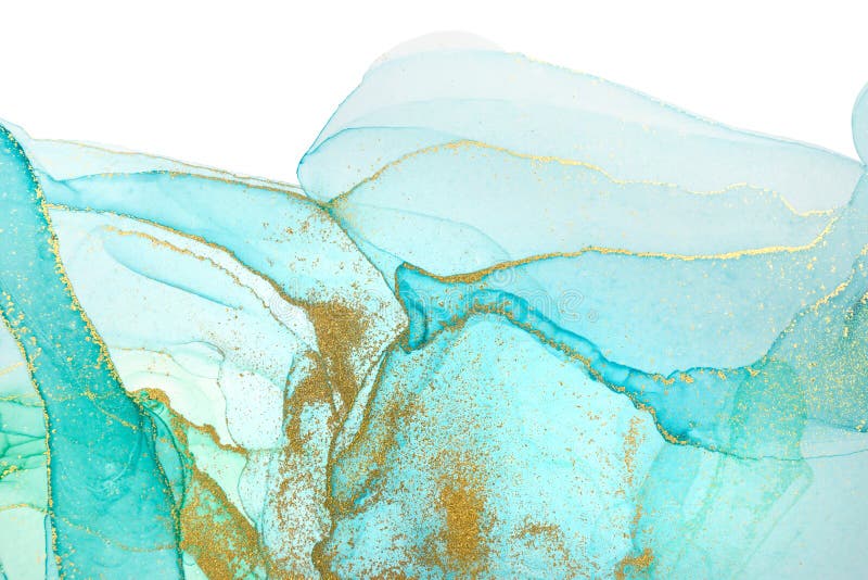Alcohol Ink Blue and Green Transparent Stains on White Background ...