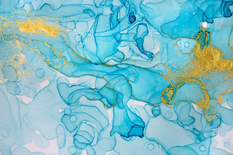 Alcohol Ink Blue Transparent Background. Ocean Style Watercolor Drops ...