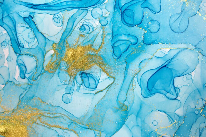 Alcohol Ink Blue Transparent Background. Ocean Style Watercolor Drops ...