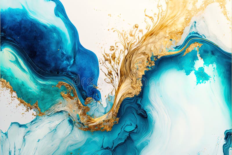 Alcohol Ink Colors. Abstract Multicolored Blue and Gold Texture ...