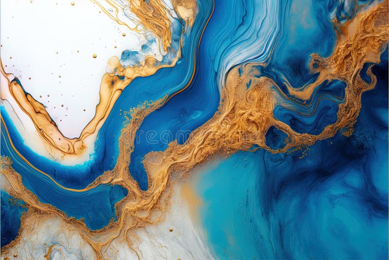 Alcohol Ink Colors. Abstract Multicolored Blue and Gold Texture ...