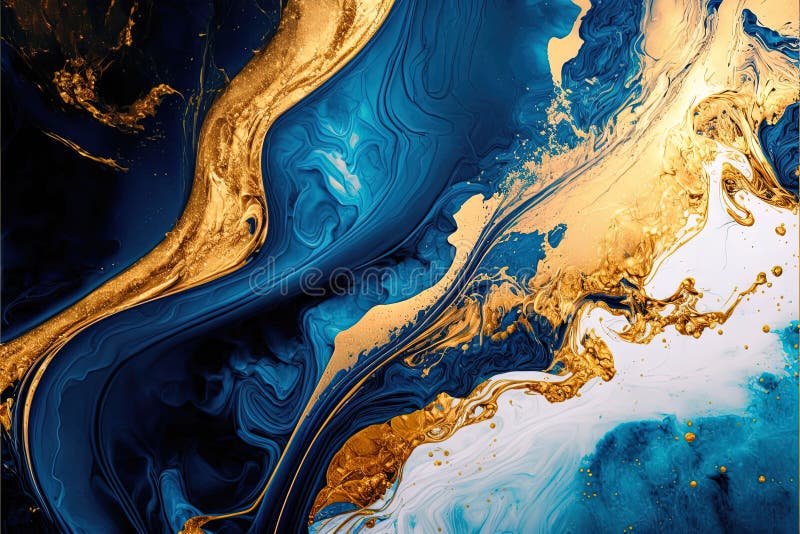Alcohol Ink Colors. Abstract Multicolored Blue and Gold Texture ...