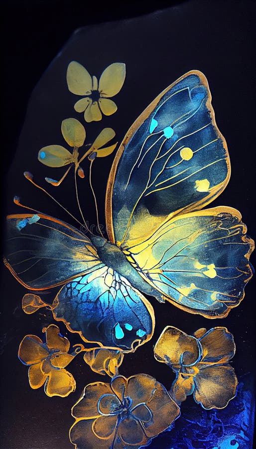 Alcohol Ink Cyanotype Butterfly AI Generative Stock Illustration ...