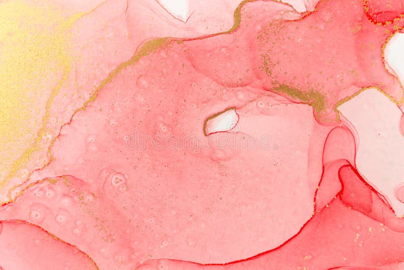 Alcohol Ink Red and Gold Abstract Stains Background. Stock Photo ...