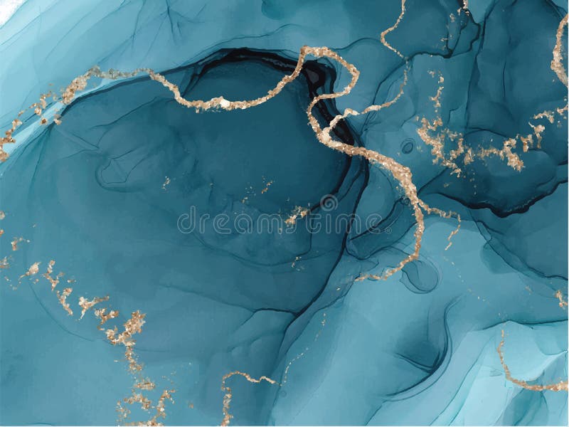 Alcohol Ink Texture. Abstract Hand Painted Blue and Gold Background ...