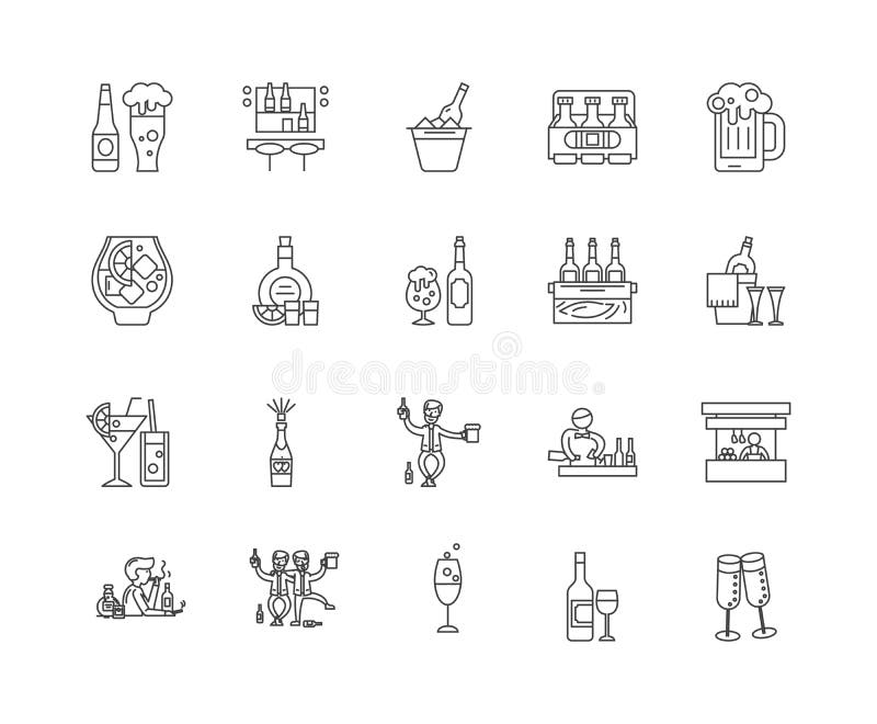 Alcohol Line Icons, Signs, Vector Set, Outline Illustration Concept ...