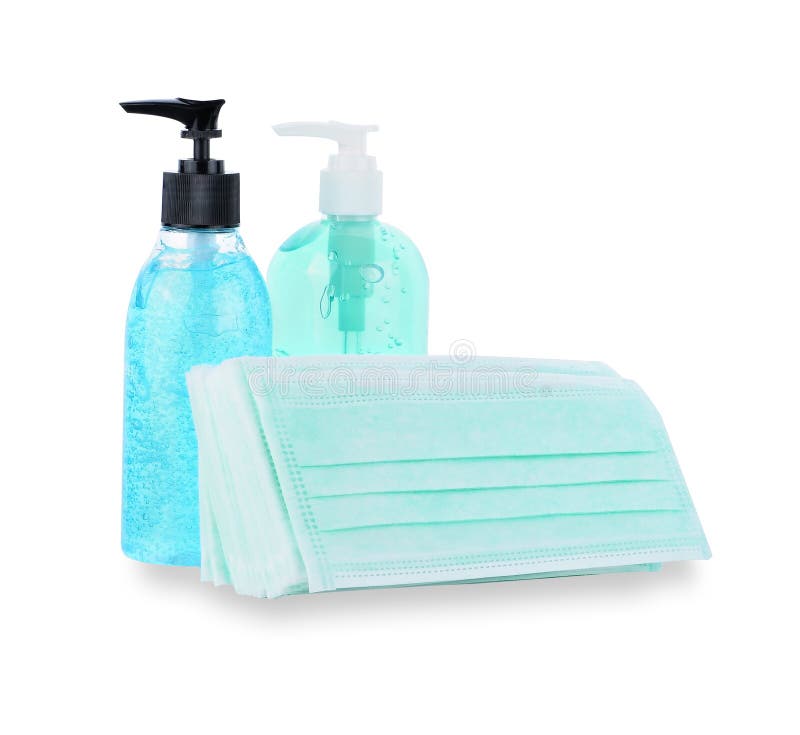 Alcohol Mask and Gel on White Background Stock Photo - Image of pump ...