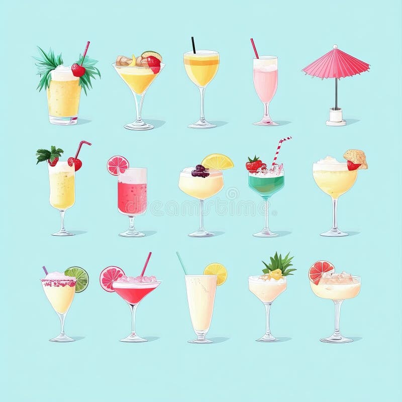 Alcohol Mixed Cocktail Drink Icons Designed for Menus, Web, and Graphic ...