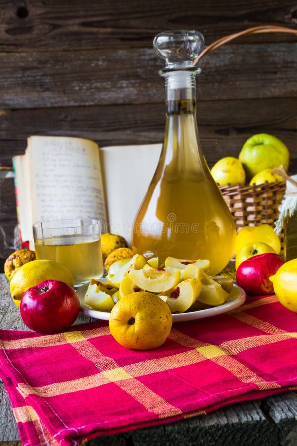 Alcohol Quince Liqueur Sliced Fruit Prepare Wooden Setting Stock Image ...