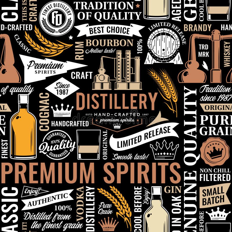 Alcoholic Beverages Seamless Pattern Stock Vector - Illustration of ...