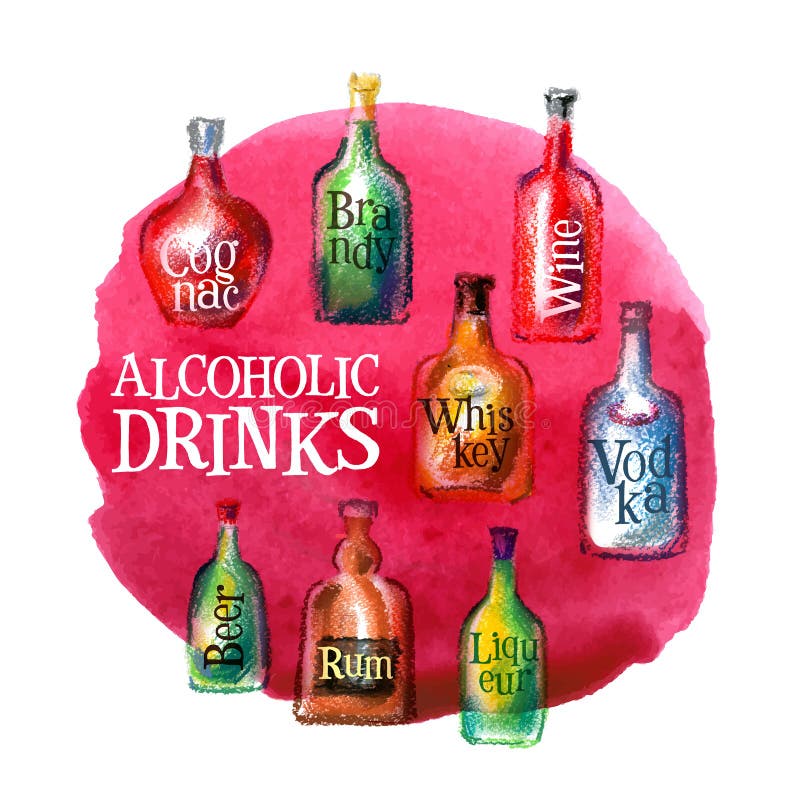 Alcoholic Beverages, Strong Drink Label Set. Bottle, Rum, Cognac ...