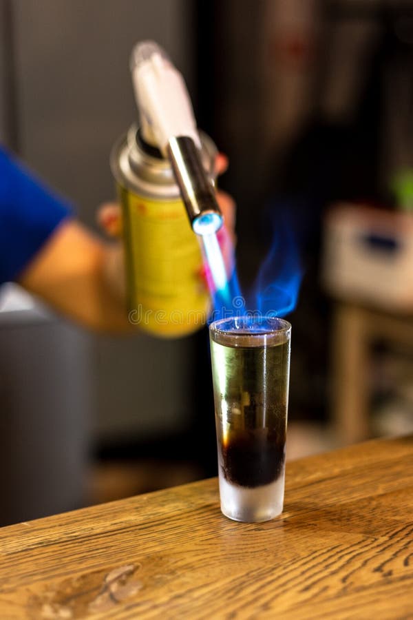 Alcoholic Cocktail with Real Fire. Stock Photo - Image of hard, real ...