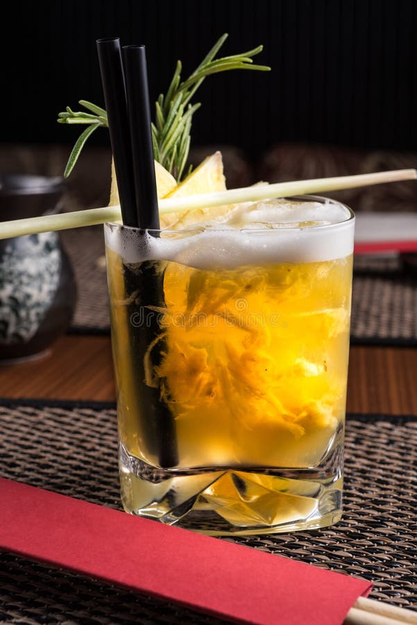 Alcoholic Cocktail in a Sushi Restaurant on a Dark Desk Stock Photo ...