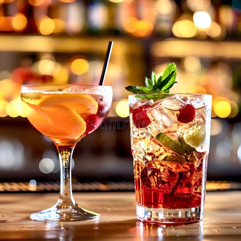 Alcoholic Cocktails Behind the Bar Stock Photo - Image of decoration ...
